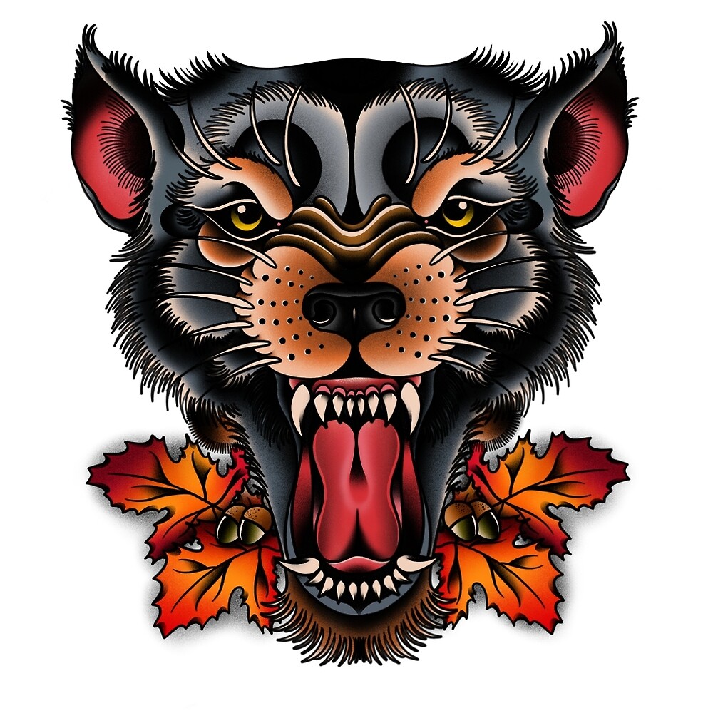 "NEW TRADITIONAL WOLF TATTOO" by Bauod13 | Redbubble