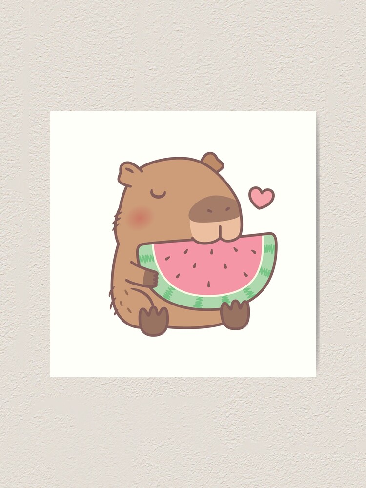 "Cute Capybara Loves Watermelon" Art Print for Sale by rustydoodle ...