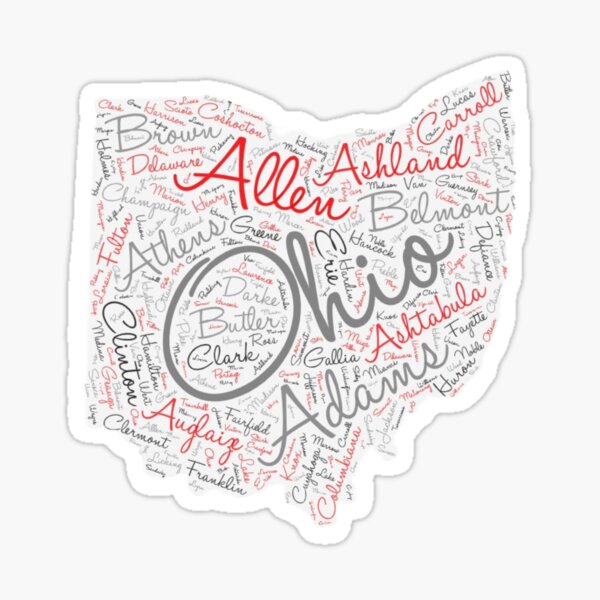 "State of Ohio County Word Art" Sticker for Sale by jamieneary | Redbubble