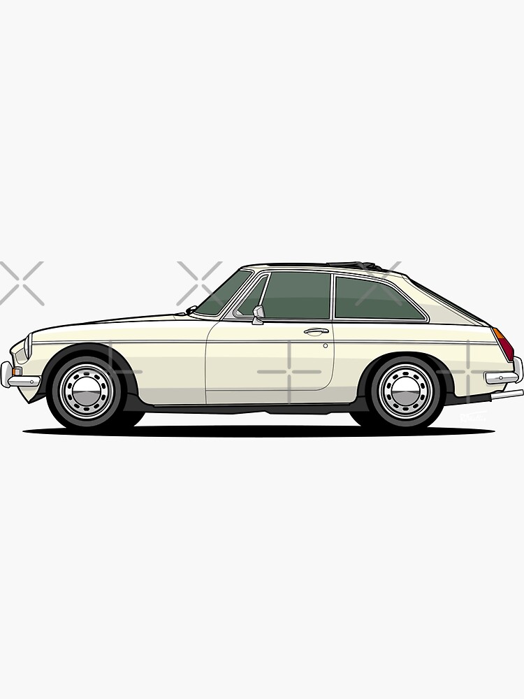 "MG B GT Single side view illustration - Old English White" Sticker for ...