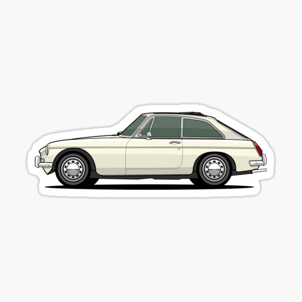 "MG B GT Single side view illustration - Old English White" Sticker for ...