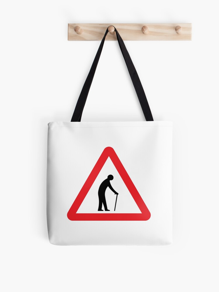 "Old Man Warning Sign | White" Tote Bag for Sale by HatchedCottage ...