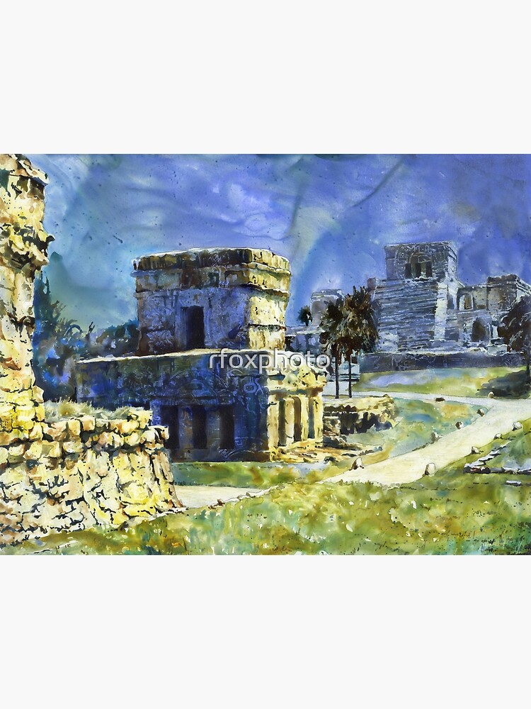 "Tulum Mayan ruins in Mexico. Watercolor painting of Mayan ruins in ...