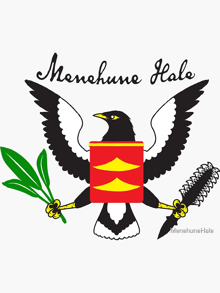 "Myna Bird Hawaiian Style Crest with Ti Leaves and Club" Sticker for ...
