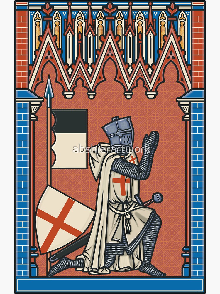 "Praying Templar Knight in Gothic Manuscript Border" Sticker for Sale ...