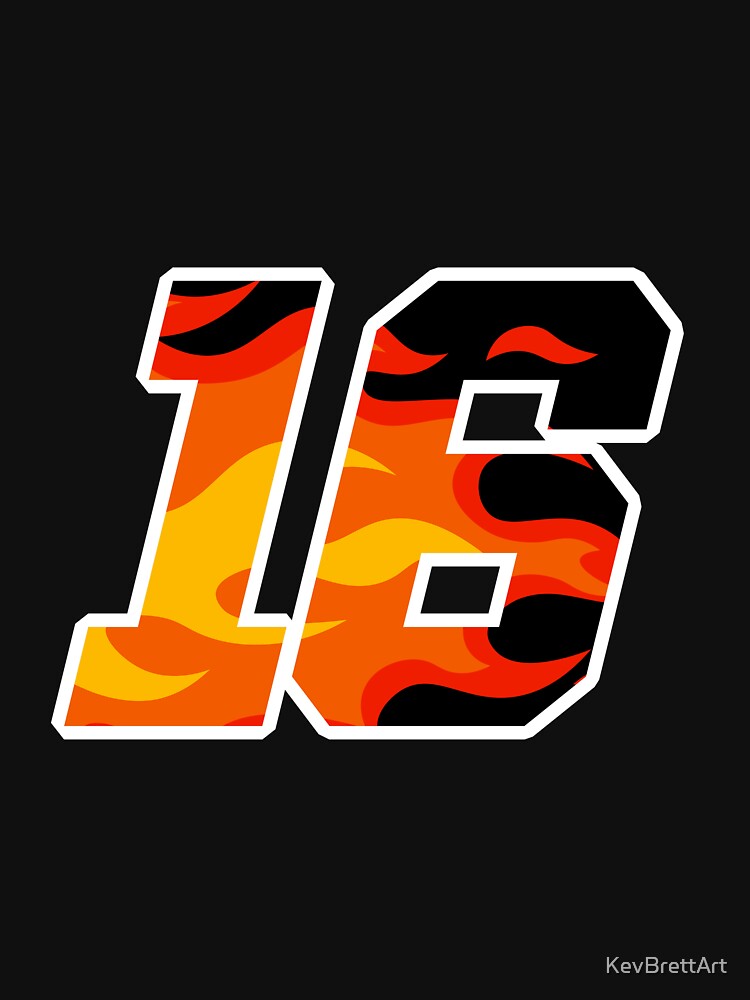 "On Fire Racing Car Number 16 Decal" T-shirt by KevBrettArt | Redbubble