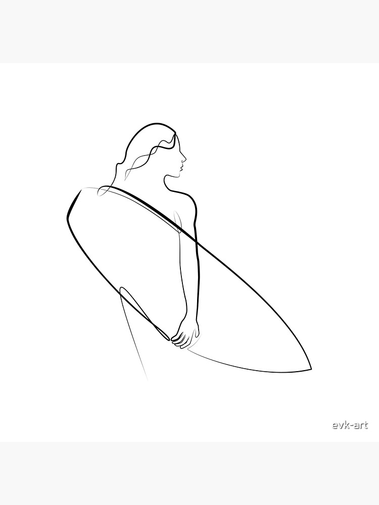 "Girl surfer one line art • Woman with surf board single line art ...
