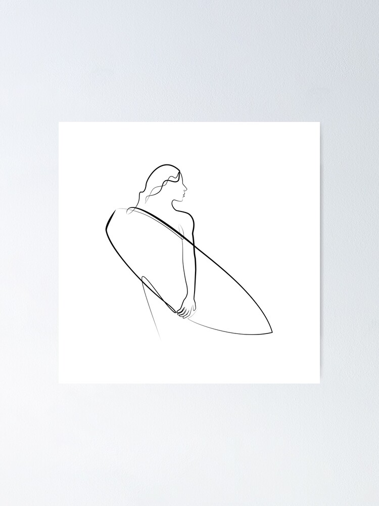 "Girl surfer one line art • Woman with surf board single line art ...