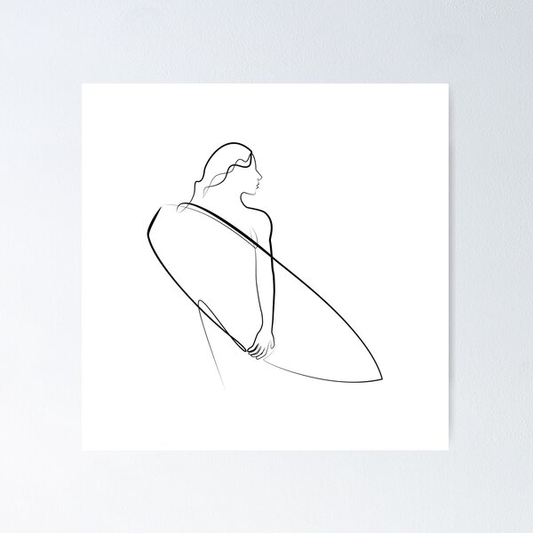 "Girl surfer one line art • Woman with surf board single line art ...