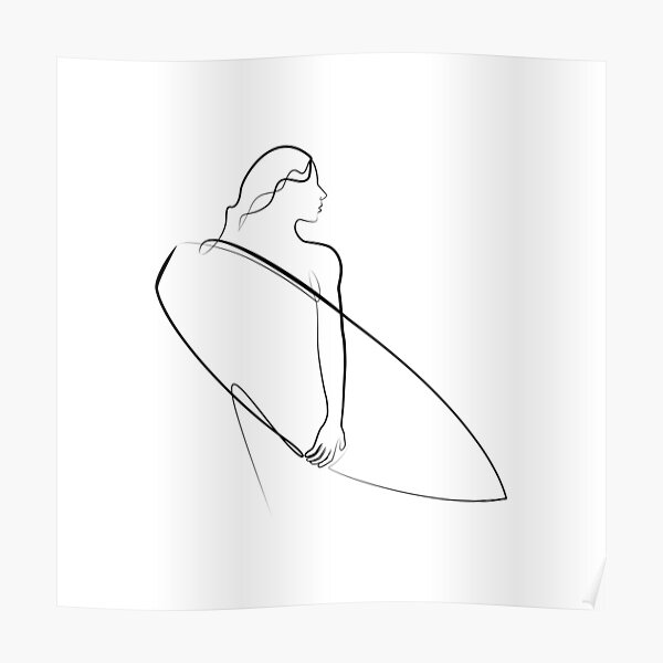 "Girl surfer one line art • Woman with surf board single line art ...