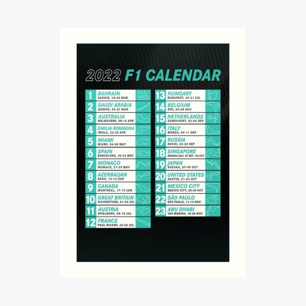 "F1 2022 Calendar All Circuit" Art Print by TheF1Racing | Redbubble