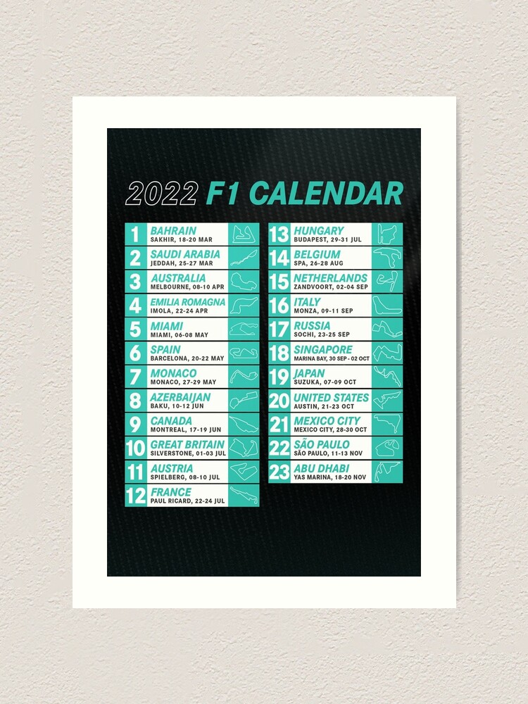 "F1 2022 Calendar All Circuit" Art Print by TheF1Racing | Redbubble