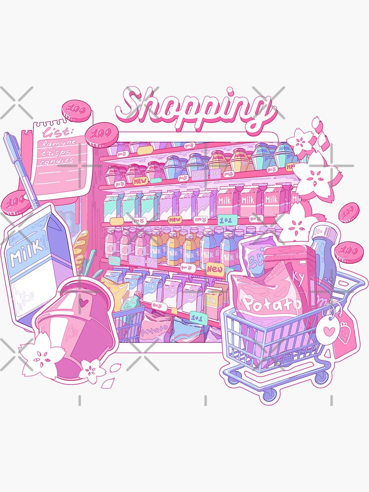 "The cute groceries and the shopping related things" Sticker for Sale ...