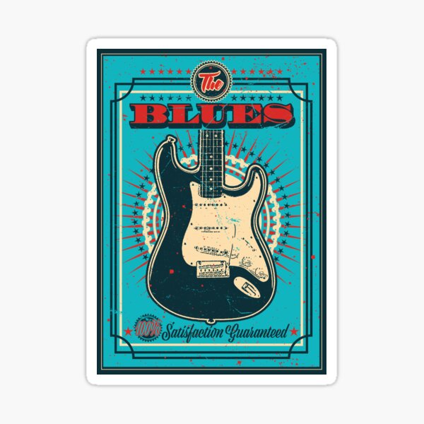 "The Blues Vintage Style Guitar - BLUE" Sticker for Sale by ...