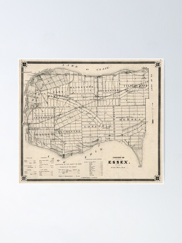 "1880 Vintage Map of Windsor, Essex County, Ontario" Poster for Sale by ...