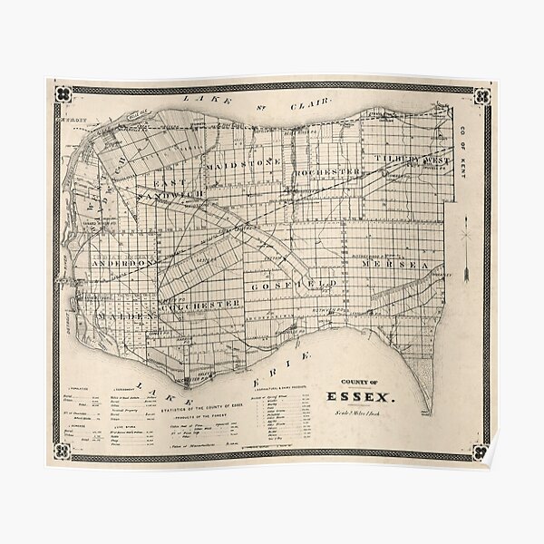 "1880 Vintage Map of Windsor, Essex County, Ontario" Poster for Sale by ...