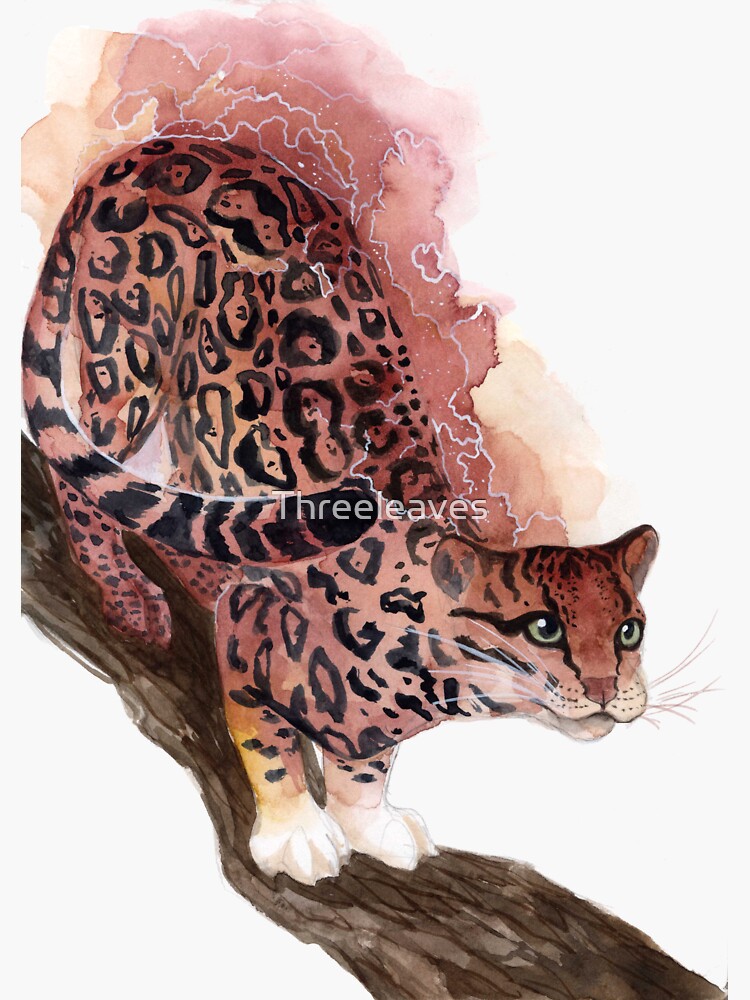 "Watercolor Ocelot" Sticker by Threeleaves | Redbubble