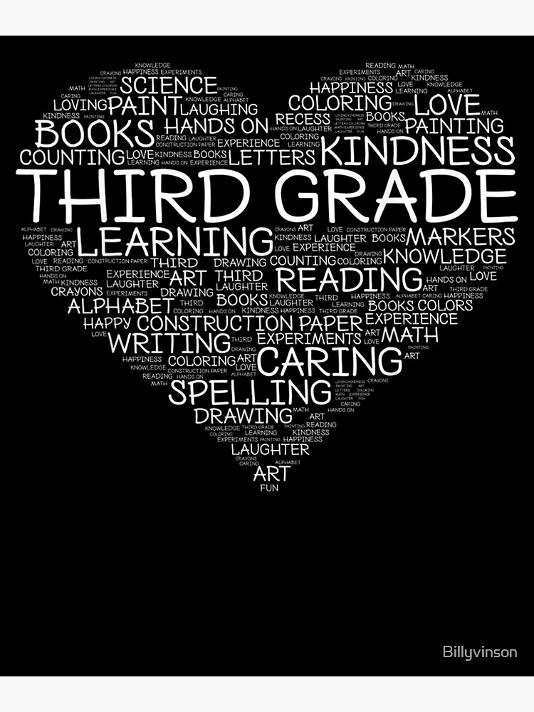 "Third Grade Word Heart Design 3rd Grade Student & Teacher" Poster for ...