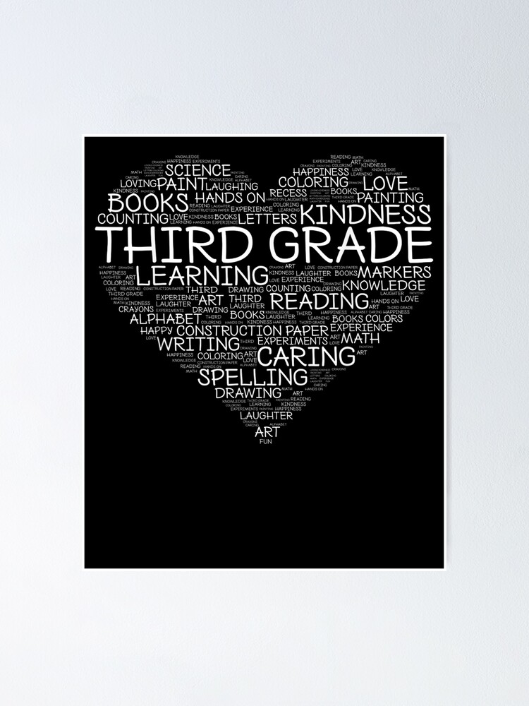 "Third Grade Word Heart Design 3rd Grade Student & Teacher" Poster for ...
