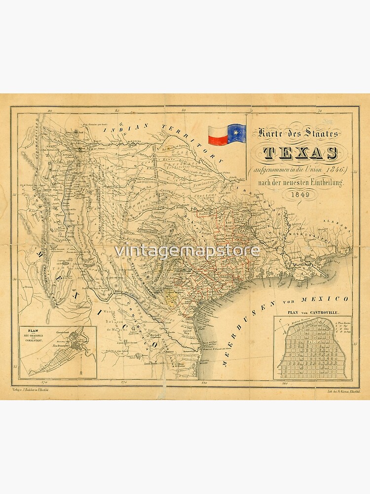 "Karte des Staates Texas, 1846: Texas and surrounding area map print ...
