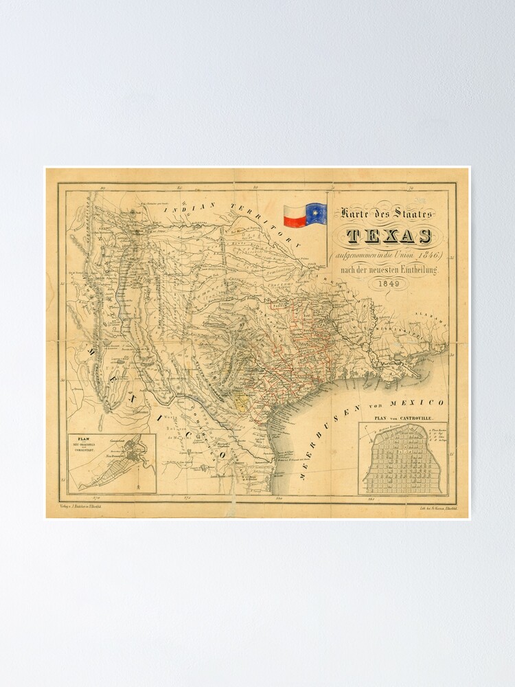 "Karte des Staates Texas, 1846: Texas and surrounding area map print ...