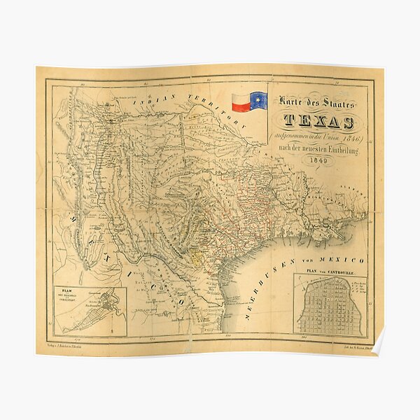 "Karte des Staates Texas, 1846: Texas and surrounding area map print ...