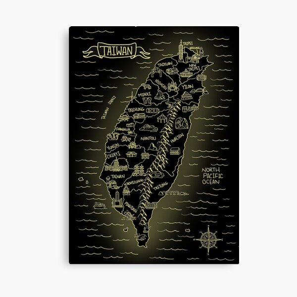 "Fluorescent Glowing Map of Taiwan (台灣地圖)" Canvas Print by ...