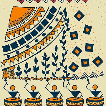 "Colorful Warli Art - sun flowers men playing drums dance vibes ...