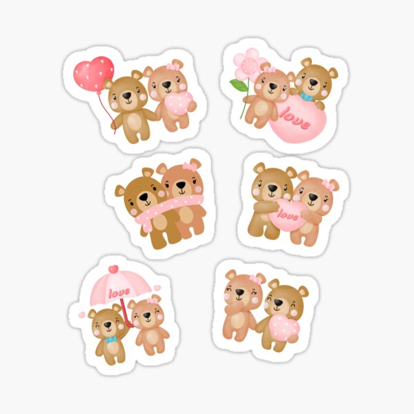 "Cute Teddy Bear Couple Valentine Sticker Pack" Sticker for Sale by ...