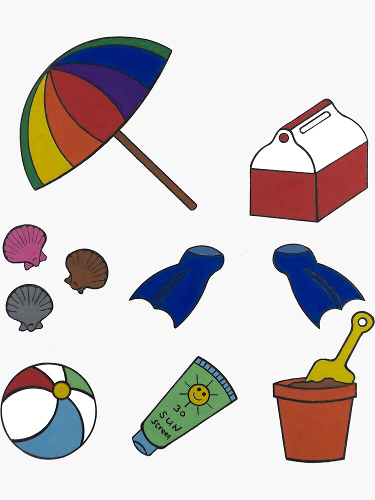 "Beach stuff...Colored by GrandpaH" Sticker for Sale by GrandpaH ...