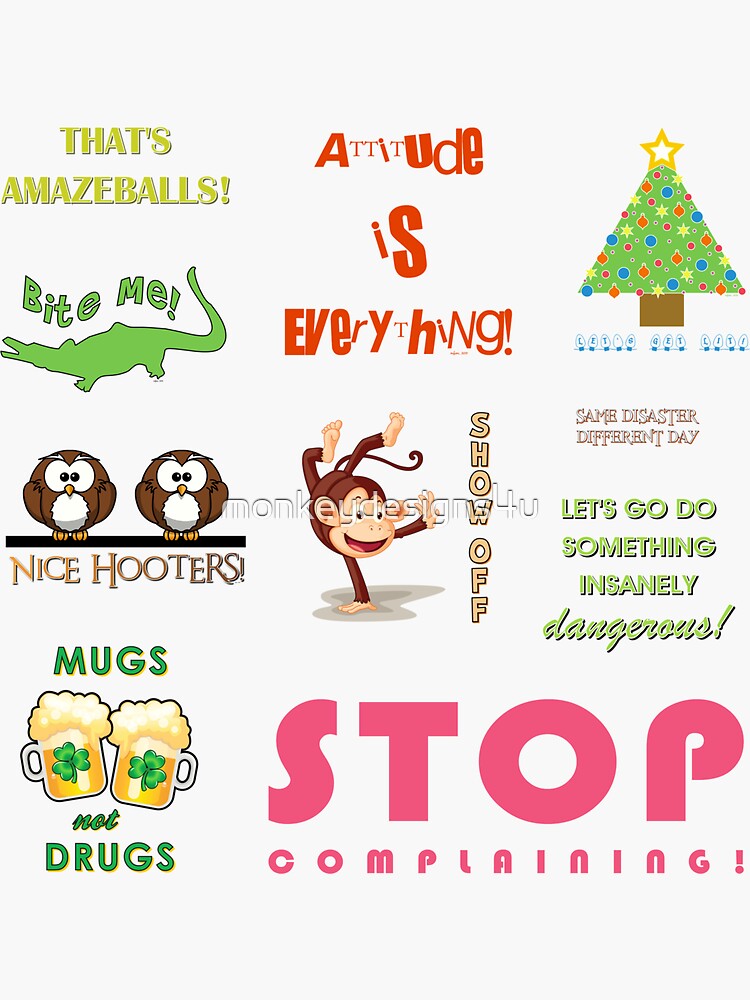 "SILLY STICKER SET" Sticker for Sale by monkeydesigns4u | Redbubble