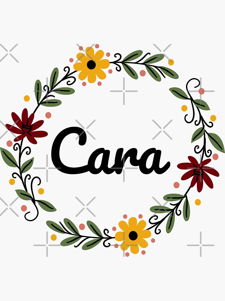 ""Cara" Name in Yellow and Dark Red Color Flower Ring" Sticker by ...