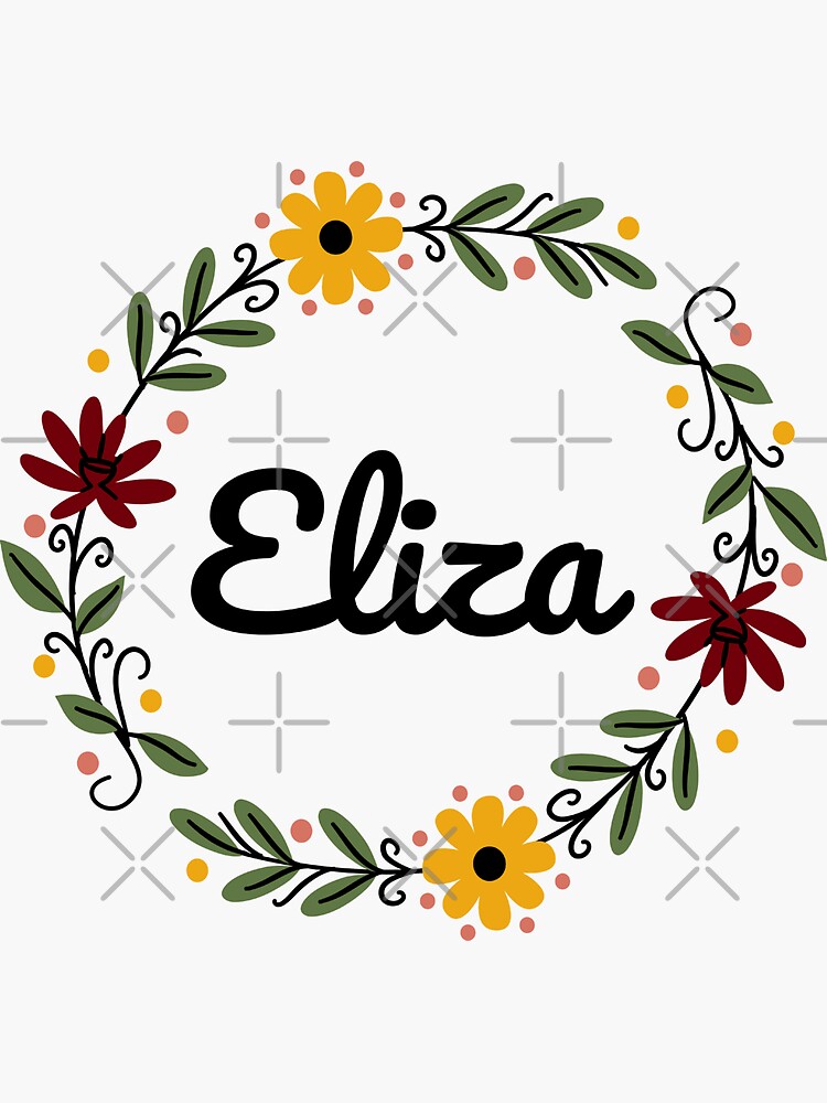 ""Eliza" Name in Yellow and Dark Red Color Flower Ring" Sticker by ...