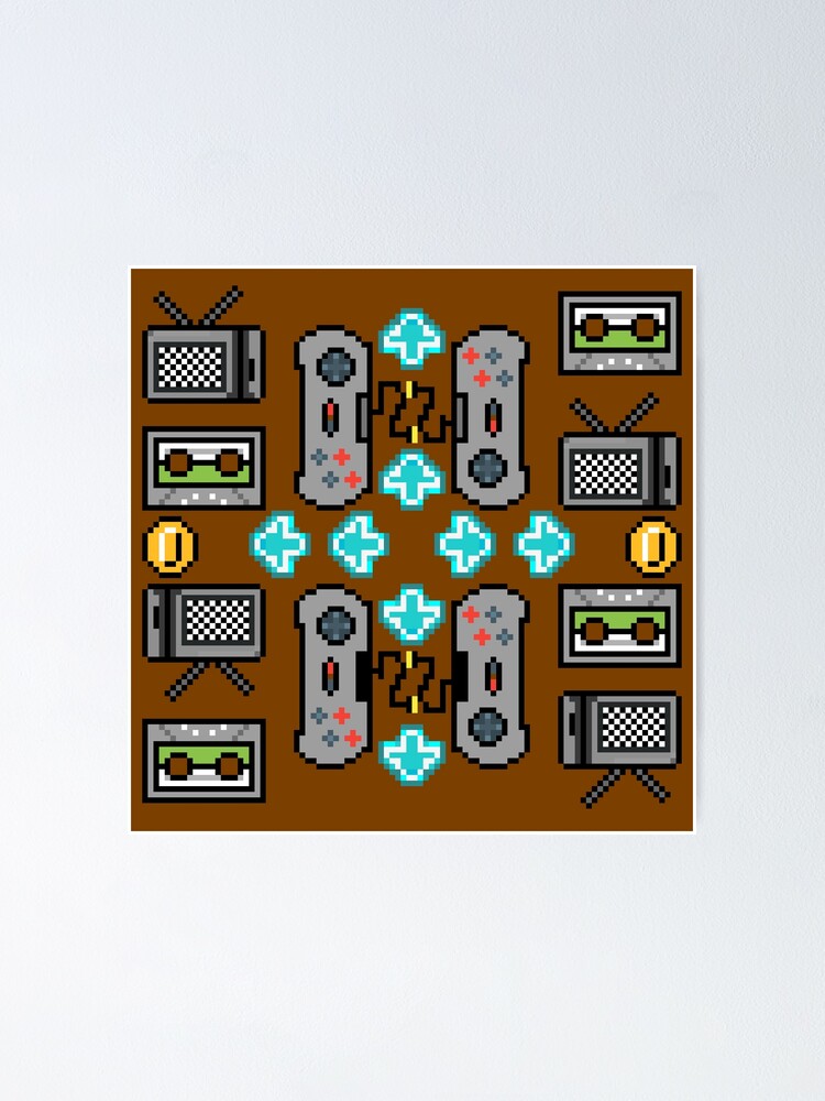 "Retro Gaming Nostalgia Chocolate VCR - Pixel Art Patterns " Poster by ...