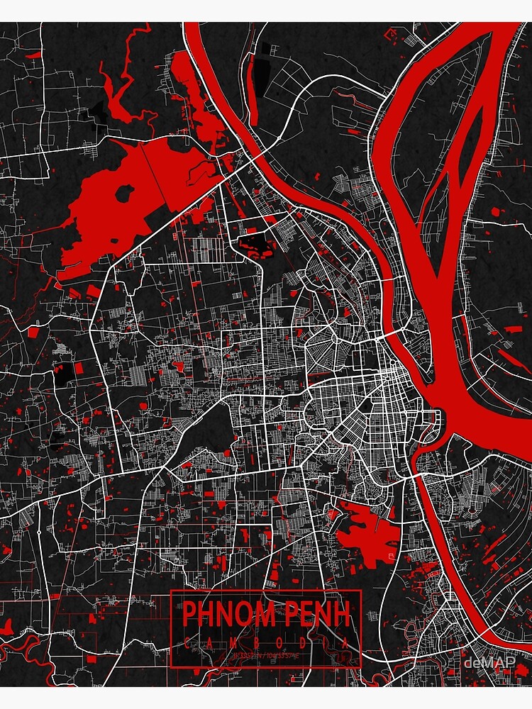 "Phnom Penh City map of Cambodia - Oriental" Canvas Print for Sale by ...