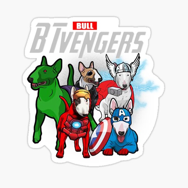 "Endgame Bull Terrier, BTVENGERS Assemble" Sticker for Sale by Jolly ...