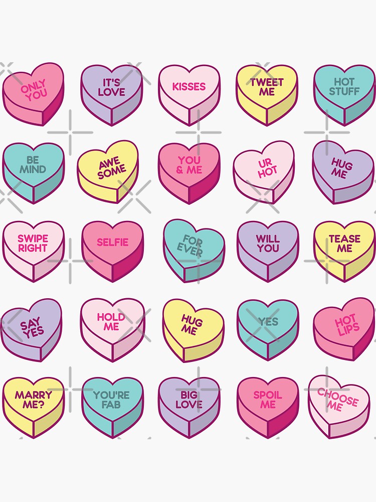"Love Heart Candy Pattern on Pastel Pink for Valentines Day" Sticker ...