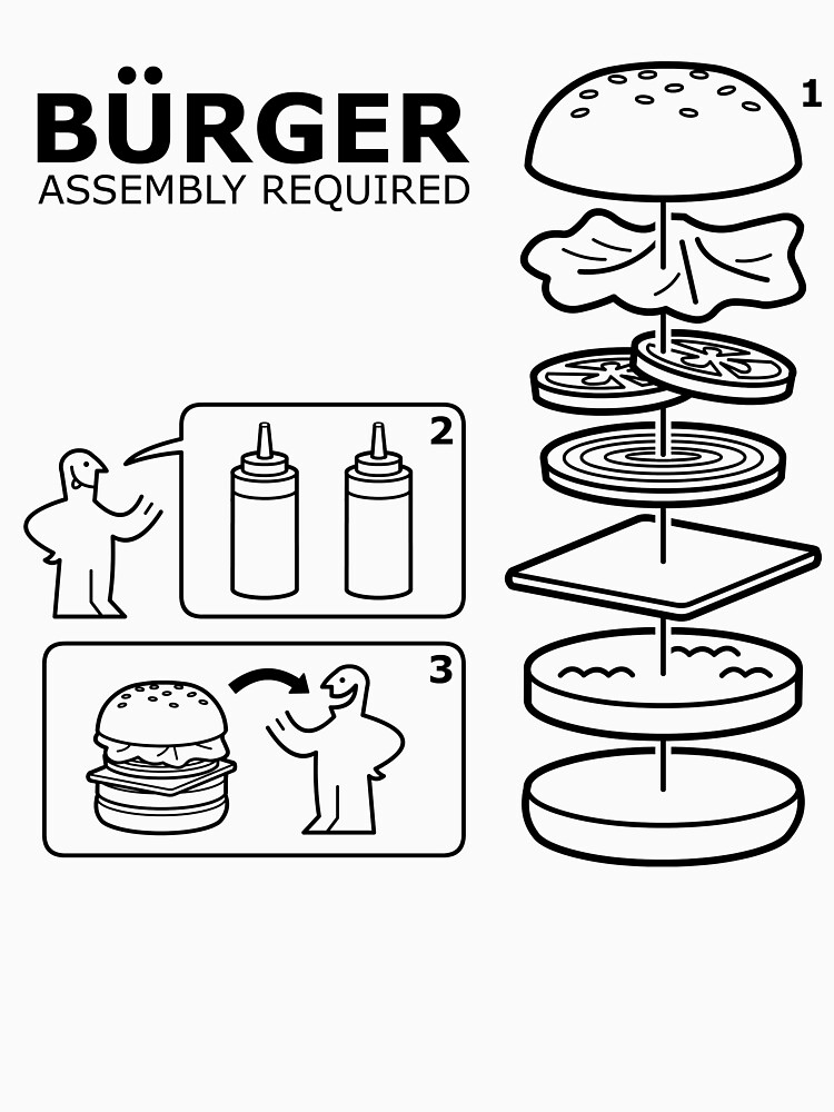 "Assembly Required" T-shirt for Sale by SawBear | Redbubble | burger t ...