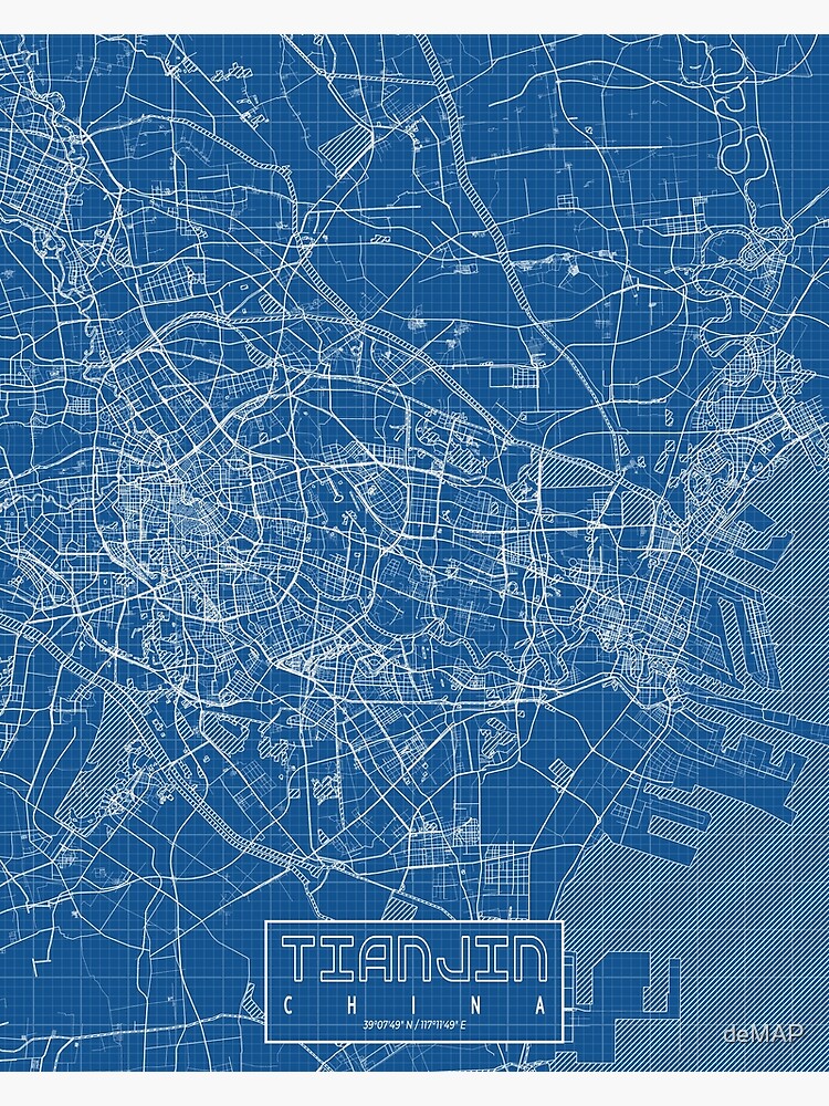 "Tianjin City Map of China - Blueprint" Art Print for Sale by deMAP ...