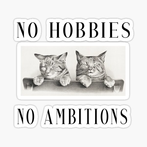 "NO HOBBIES, NO AMBITIONS lazy cats speeling" Sticker by larumbra ...