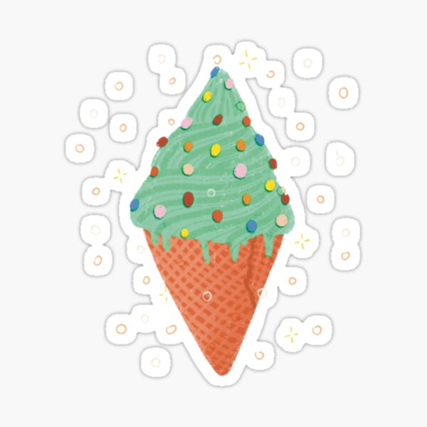 "Mint Chocolate Chip Ice Cream Cone" Sticker by TeddyXElliott | Redbubble