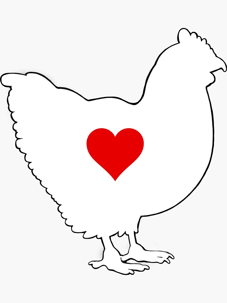 "Chicken - White Silhouette with Heart" Sticker by Puddmuppy | Redbubble