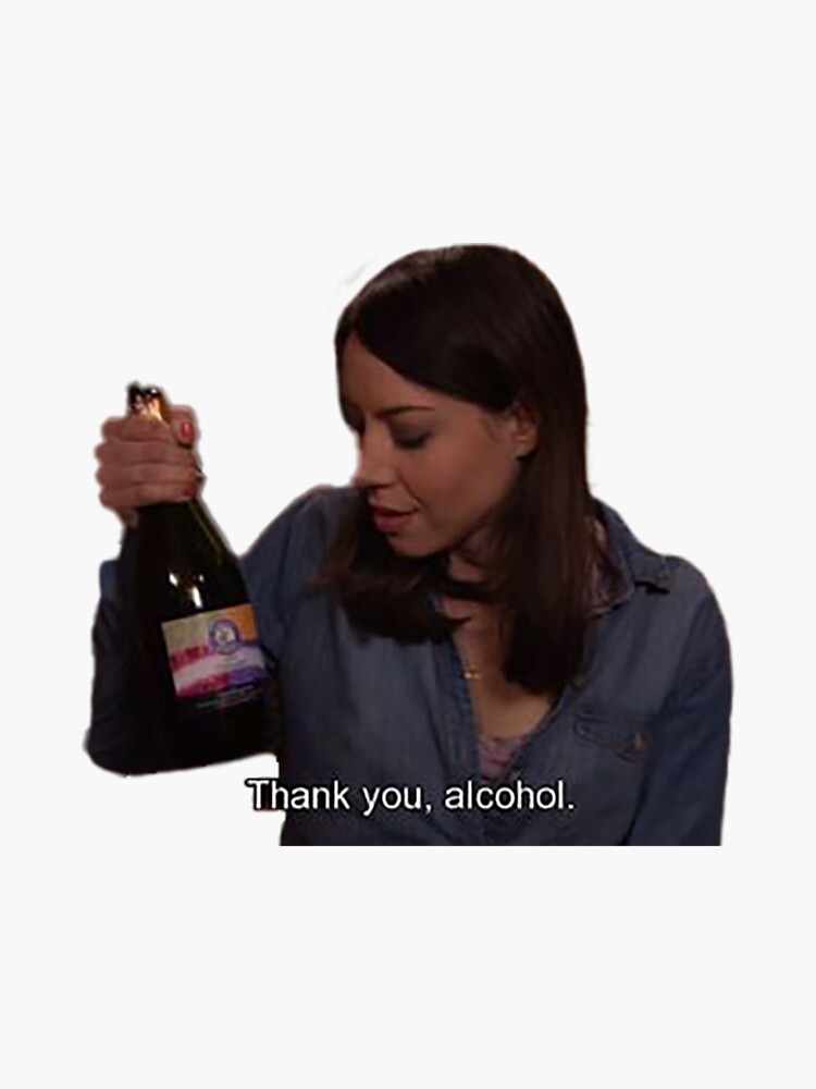 "April Ludgate "Thank You, Alcohol" sticker" Sticker by mlarmon | Redbubble