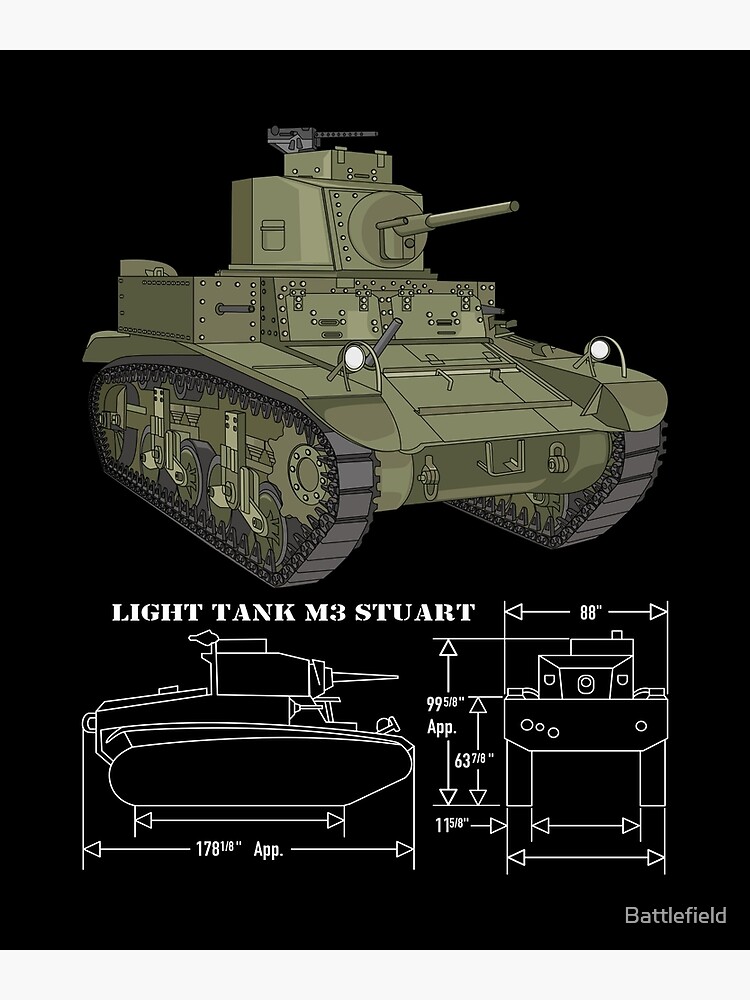 "M3 Stuart WW2 Light Tank American Diagram Blueprint Gift" Poster for ...