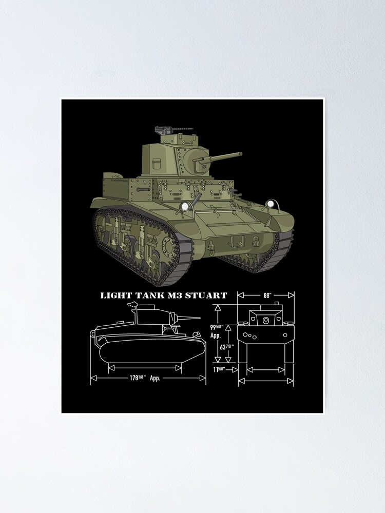 "M3 Stuart WW2 Light Tank American Diagram Blueprint Gift" Poster for ...