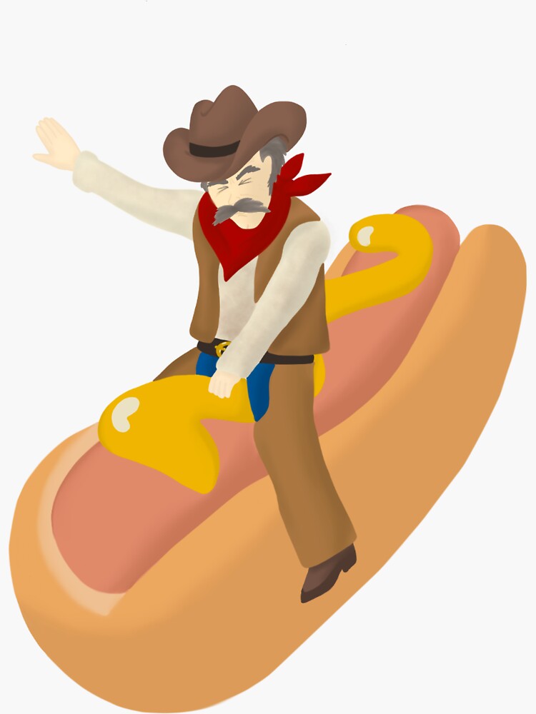 "Cowboy riding a hot dog" Sticker by Kortneylittell | Redbubble