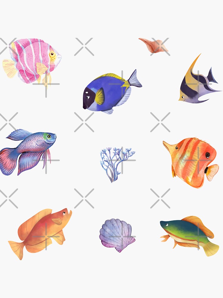 "Colorful Watercolor Tropical Fish" Sticker for Sale by silviaol ...