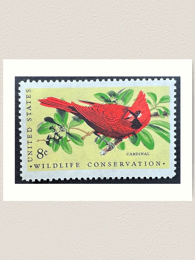 "Cardinal Bird Wildlife Conservation 1972 Vintage Postage Stamp" Art ...