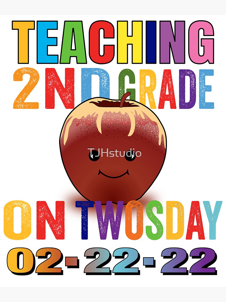 "Cartoon Apple and Teaching 2nd grade on twosday 02-22-22" Sticker for ...
