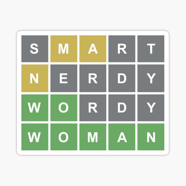 "Wordle - Smart, Nerdy, Wordy, Woman" Sticker for Sale by vivianby ...